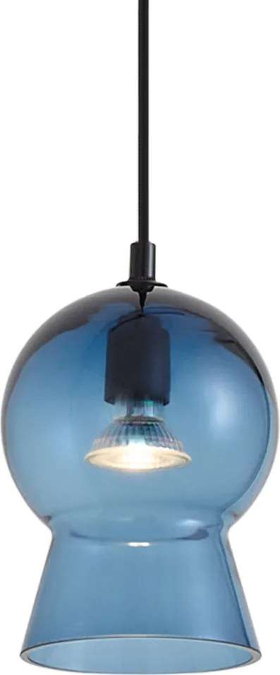 Retro závěsná lampa černá s modrým sklem pro 1-fázový kolejnicový systém - Iconic Bell