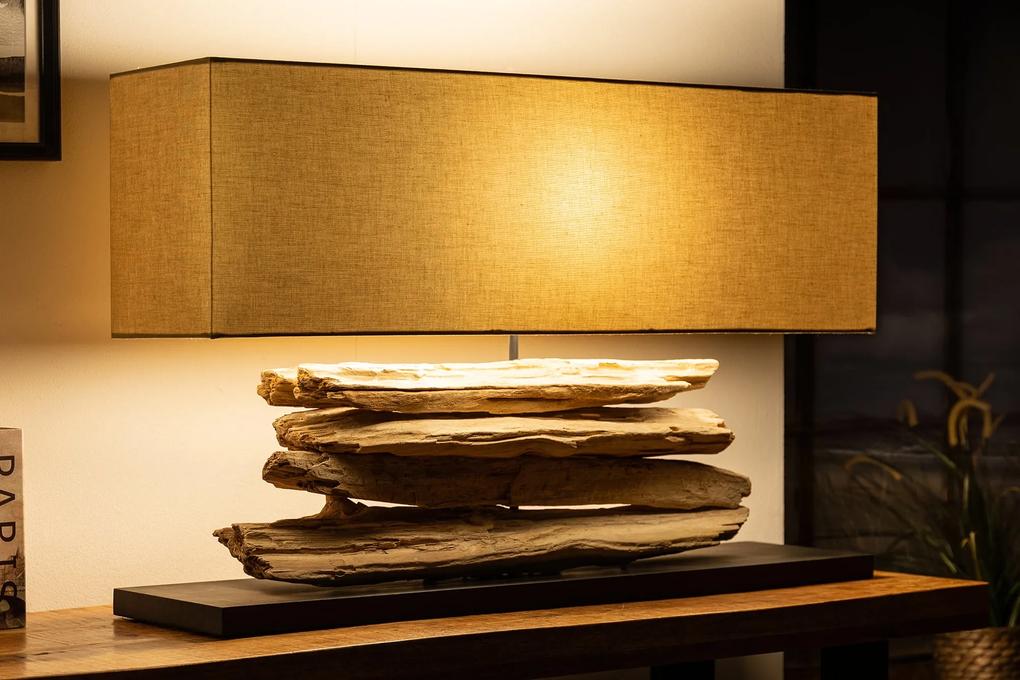 Invicta Interior Designová dřevěná stolní lampa přírodní: Geminorum II