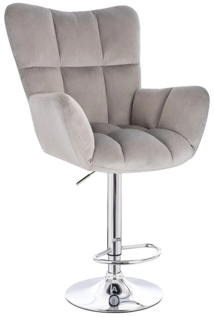 LuxuryForm DESIGN Barové křeslo AURORA VELUR na stříbrné kulaté podstavě - světle šedé
