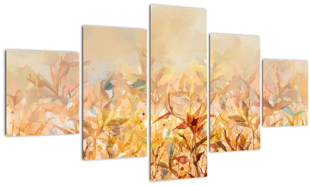 Obraz - Listy v barvách podzimu, olejomalba (125x70 cm)