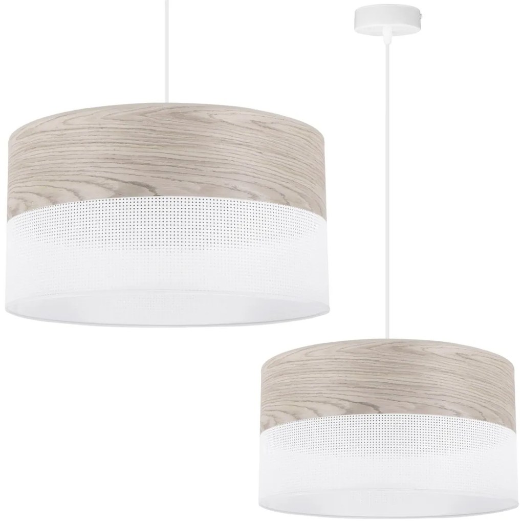 Závěsné svítidlo Wood, 1x světle béžová dubová dýha/bílé plastové stínítko, (fi 40cm)