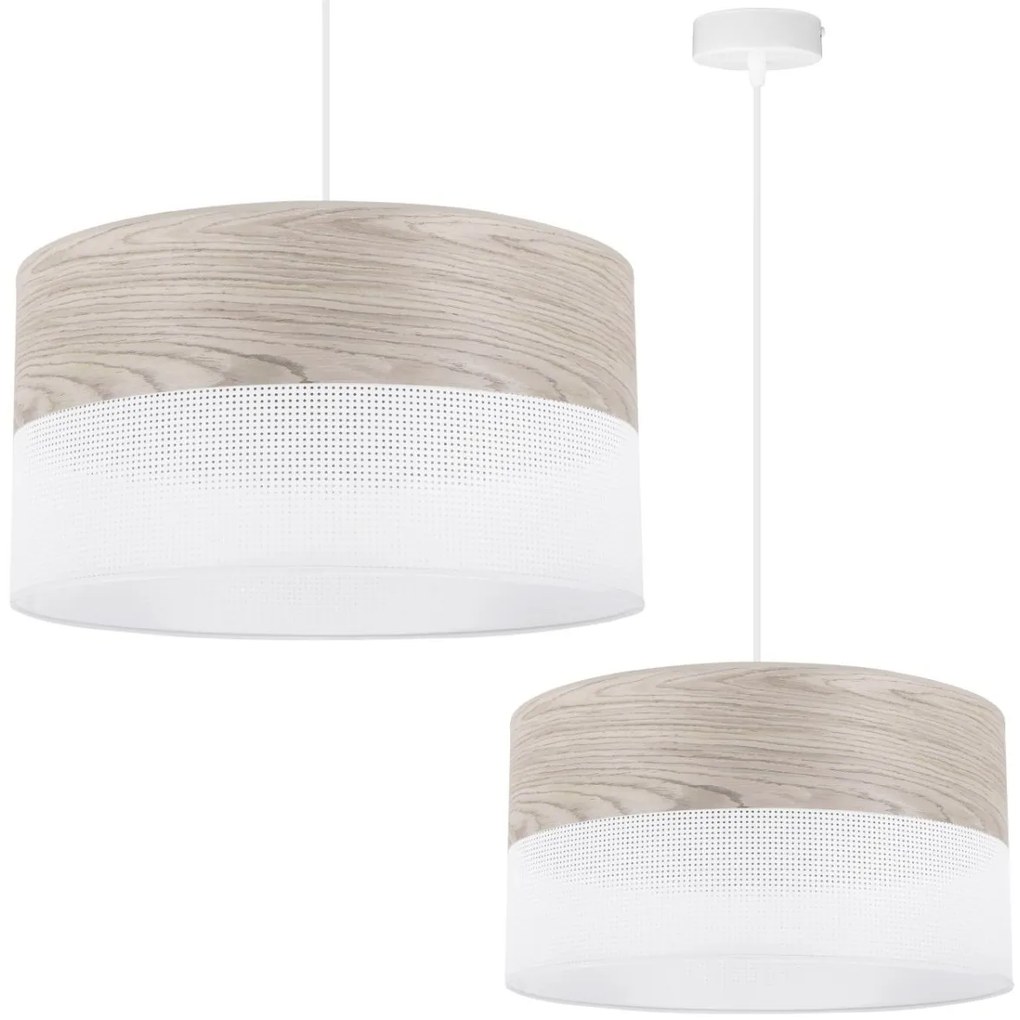 Závěsné svítidlo Wood, 1x světle béžová dubová dýha/bílé plastové stínítko, (fi 40cm)
