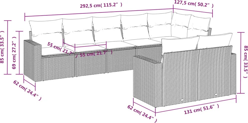 8dílná zahradní sedací souprava s poduškami hnědá polyratan 3219213