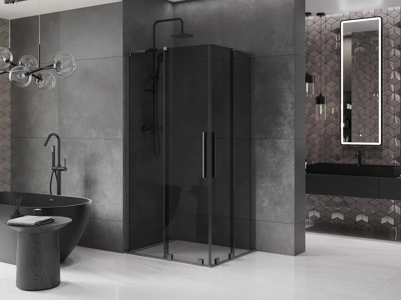 Mexen Velar L Duo, sprchový kout s posuvnými dveřmi 100 x 90 cm, 8mm šedé sklo, broušený grafit, 871-100-090-02-43-95