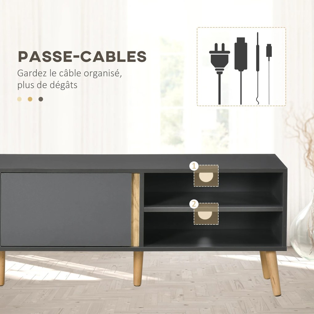 HOMCOM TV Stánek pro televizory do 55 palců, skandinávský design, 2 dveře, 2 police s vedením kabelů, 150 x 35 x 45 cm, tmavě šedá | Aosom