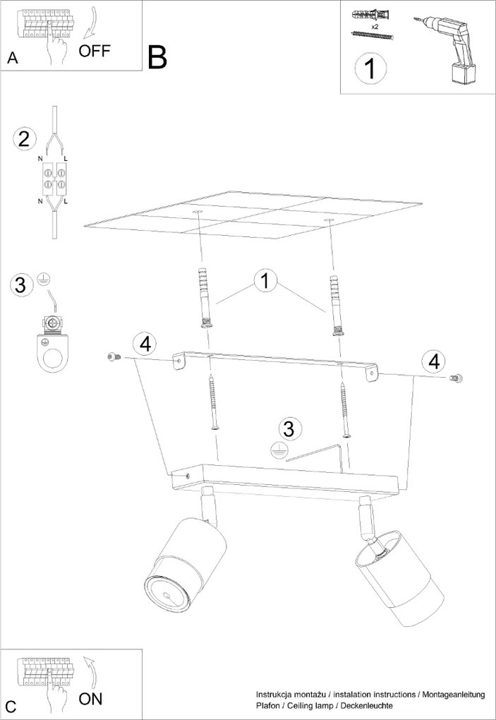 Sollux Lighting Stropní svítidlo NERO 2 černé/chromové