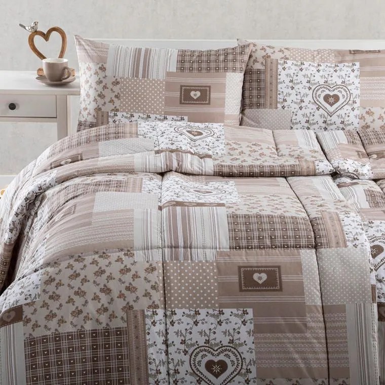 Letní sada peřiny a polštáře PATCHWORK, béžová