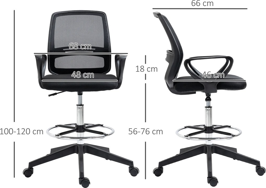 Kancelářská ergonomická otočná židle Vinsetto s nastavitelnou výškou a podnožkou kovová 59,5x60x102,5-126cm