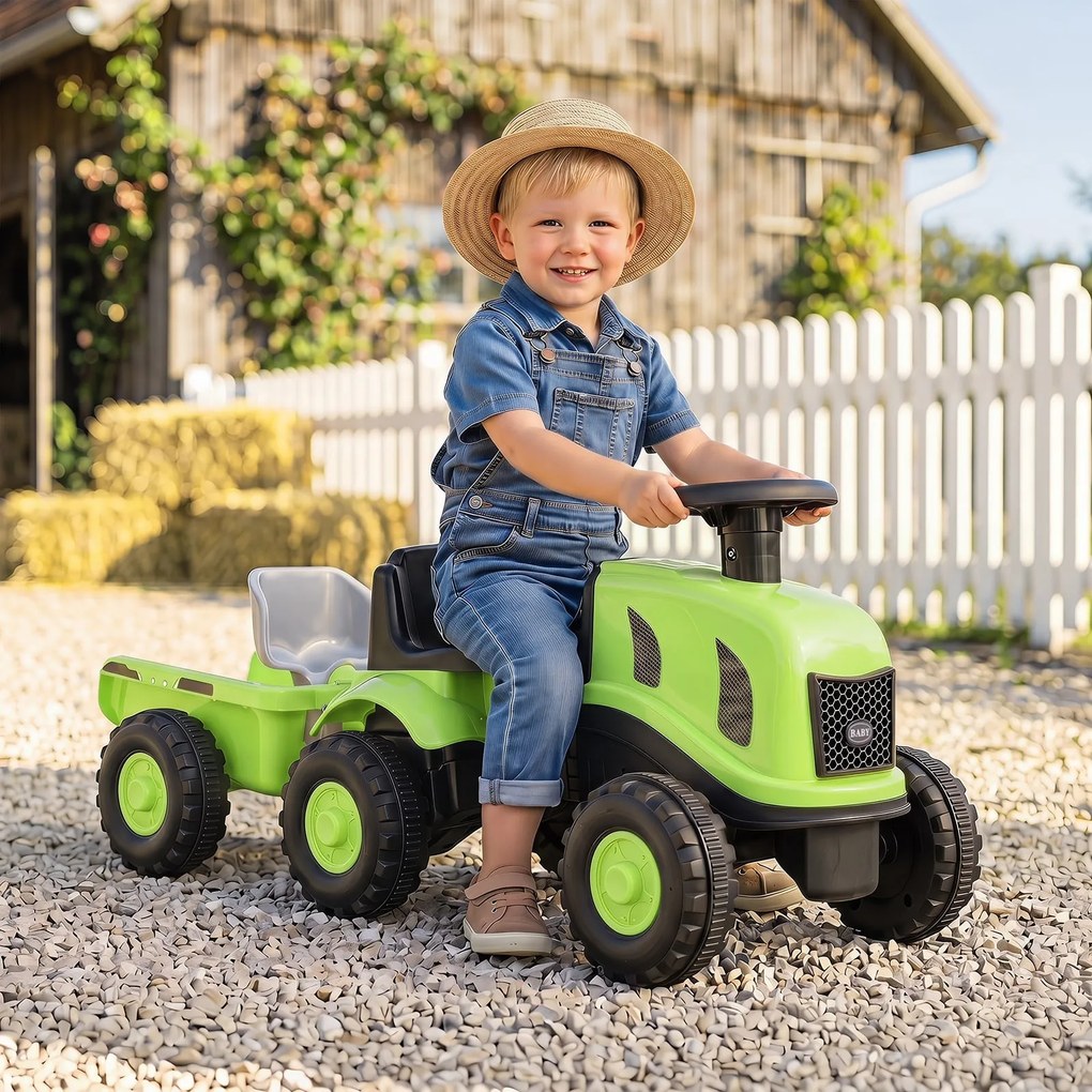 Costway Dětský traktor s přívěsem, klaksonem a ergonomickou