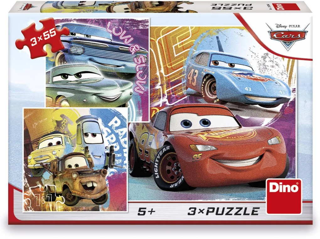 DINO Puzzle Auta kamarádi (Cars) 3x55 dílků 18x18cm skládačka dn335394