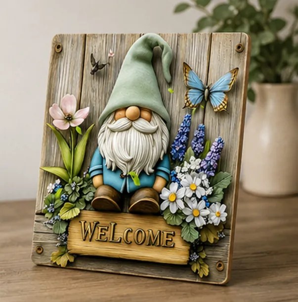 dekorace na zeď, dřevo, 20x20 cm, Boho styl s trpaslíkem, Dekorino DZ20260006