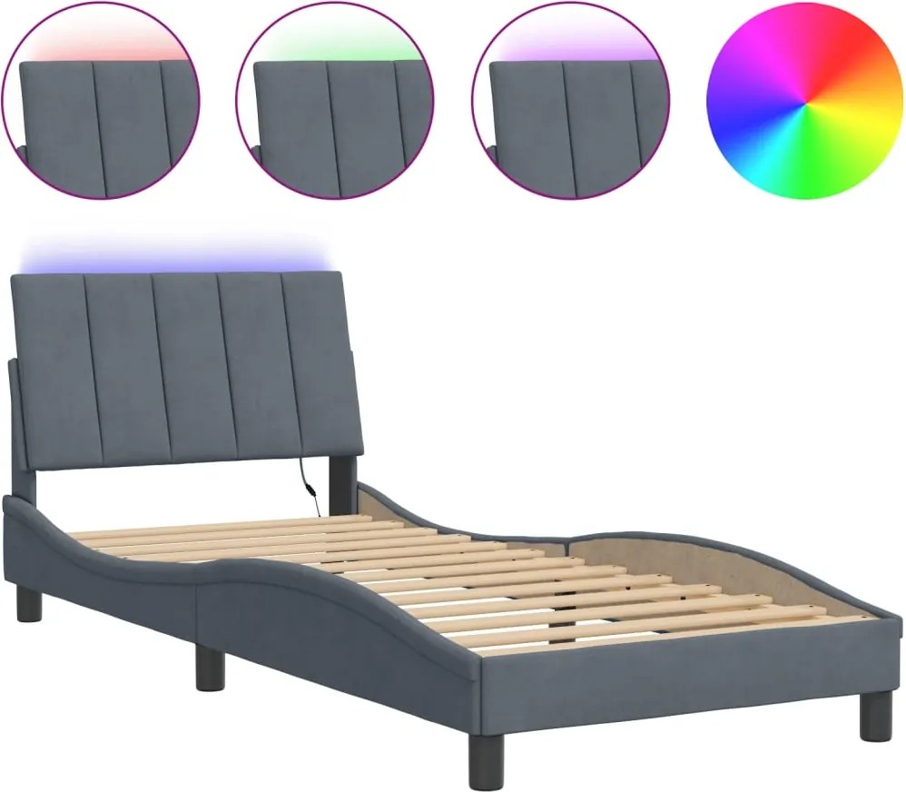 Rám postele s LED osvětlením bez matrace Hanko tmavě šedý 80 x 200 cm samet 3213746