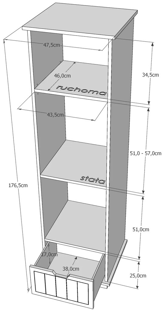 BabyBeds Dětský regál - lucky Barevné provedení: Modrá  183 cm x 46 cm x 47,5 cm