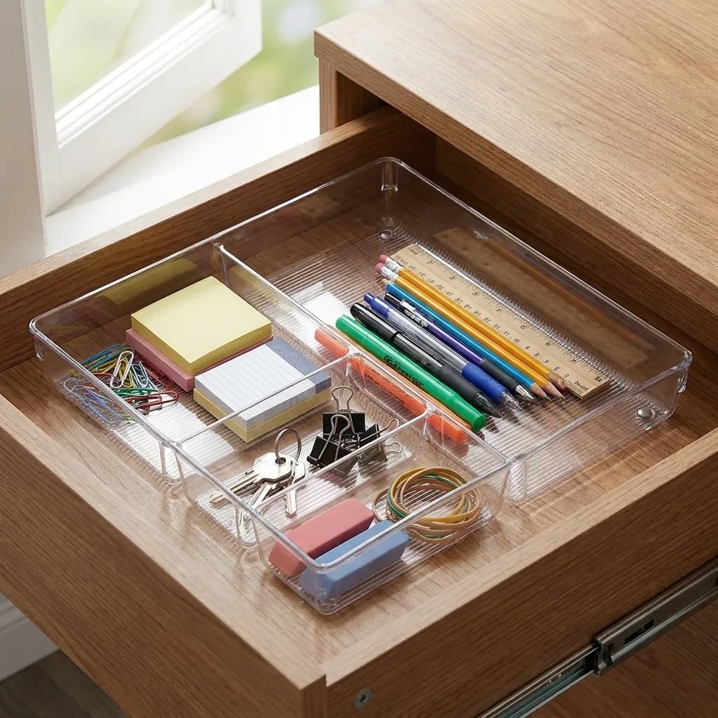 CONFORTIME Organizér, vložka do zásuvky, transparent FLEXI, 4 přihrádky 31 x 31 cm