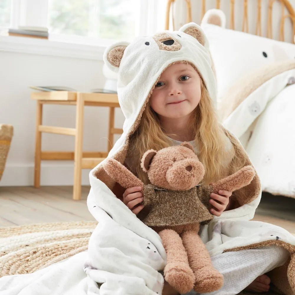 Hnědá/krémová dětská deka s kapucí z mikroplyše 90x125 cm Cosy Bear – Catherine Lansfield