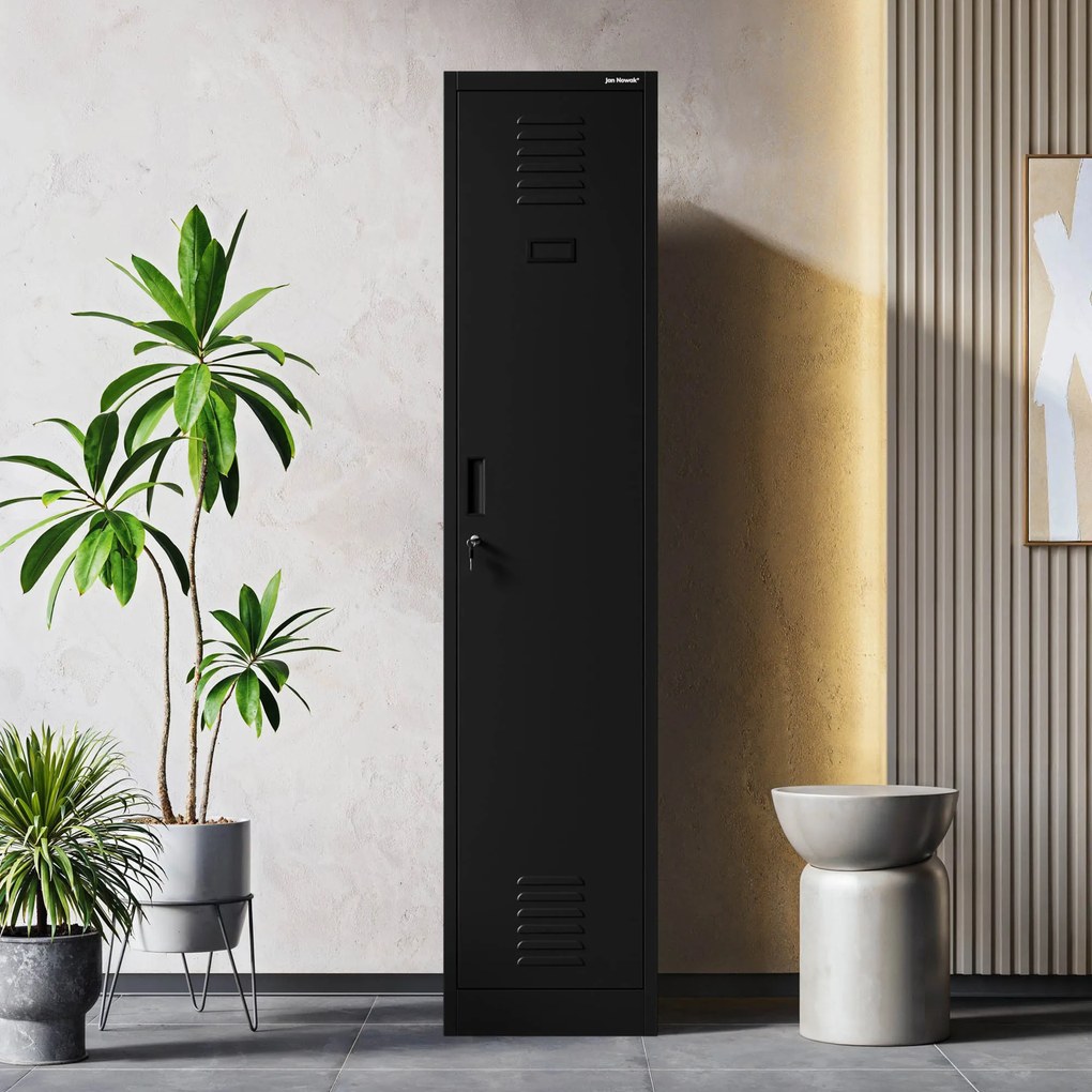 Dvoukomorová šatní skříň pro zaměstnance černá, 400x1800x500 mm: KACPER 1 Plus