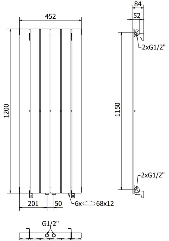 Mexen Boston, topné těleso 1200x452 mm, 611 W, antracitová, W213-1200-452-00-66