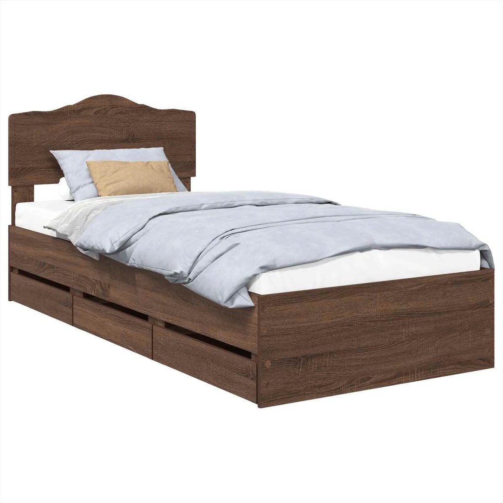 Rám postele se zásuvkou Hnědý dub 75 x 190 cm Inženýrské dřevo 3413060