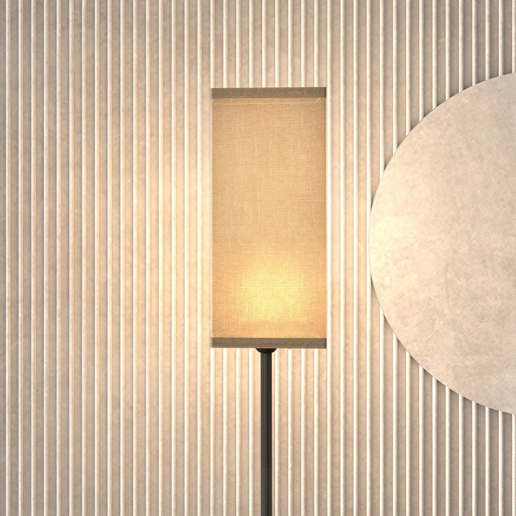 HOMCOM Moderní stojací lampa s textilním stínidlem a nožním vypínačem, pro obývací pokoj a ložnici, kov, černá