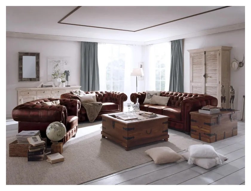 Massive home | Masivní křeslo Chesterfield z pravé kůže - červené