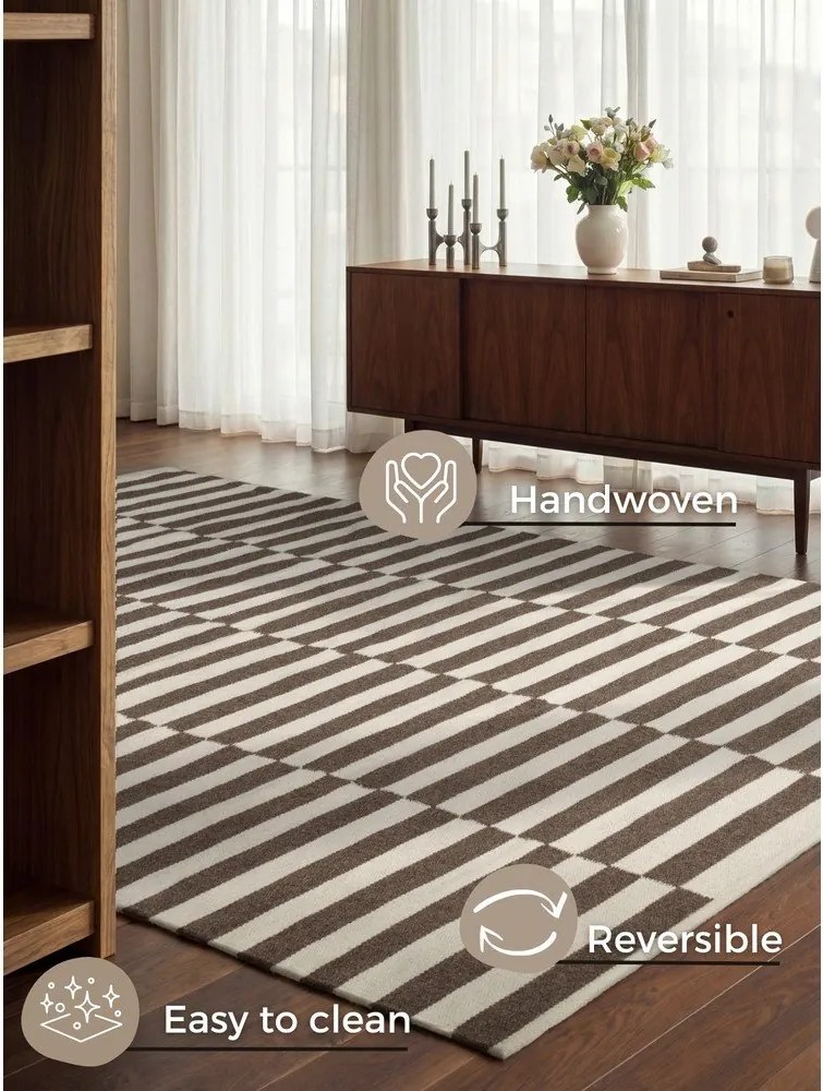 Bílý/hnědý oboustranný/ručně tkaný vlněný koberec 200x300 cm Vika – Hanse Home