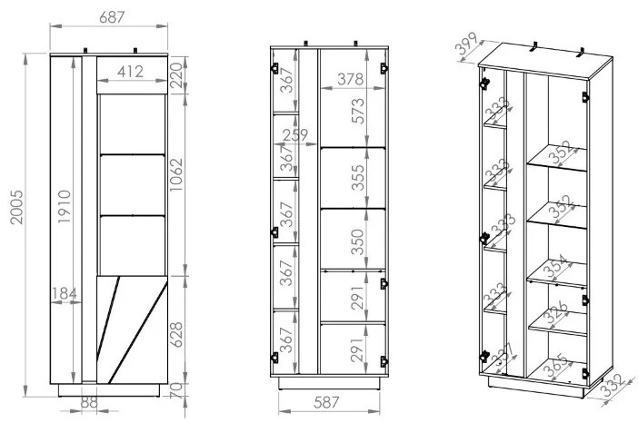 LAMIA 03P vitrína, beton stříbrný/bílá lesk/bílá lesk MDF