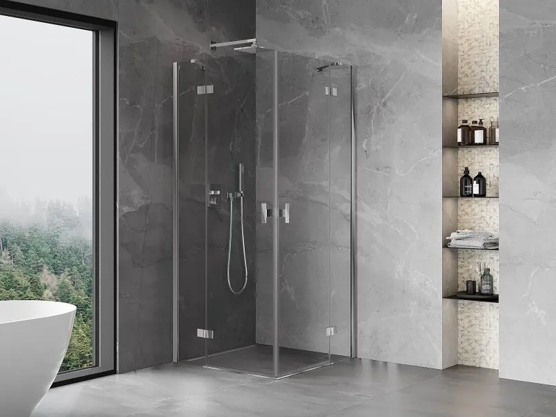 Mexen Mist-H Duo, 2-křídlý výklopný sprchový kout 120 x 120 cm, čiré sklo, chromový profil, 8A5-120L-120P-01-00