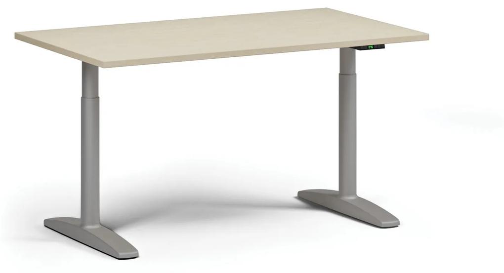 Výškově nastavitelný stůl OBOL, elektrický, 675-1325 mm, deska 1400x800 mm, šedá zaoblená podnož, dub přírodní