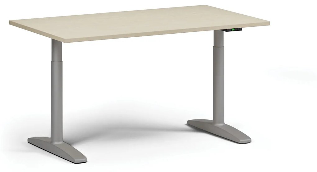 Výškově nastavitelný stůl OBOL, elektrický, 675-1325 mm, deska 1400x800 mm, šedá zaoblená podnož, třešeň