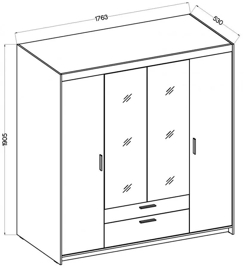 FN Skříň Enja 4D2S se zrcadlem dub lefkas
