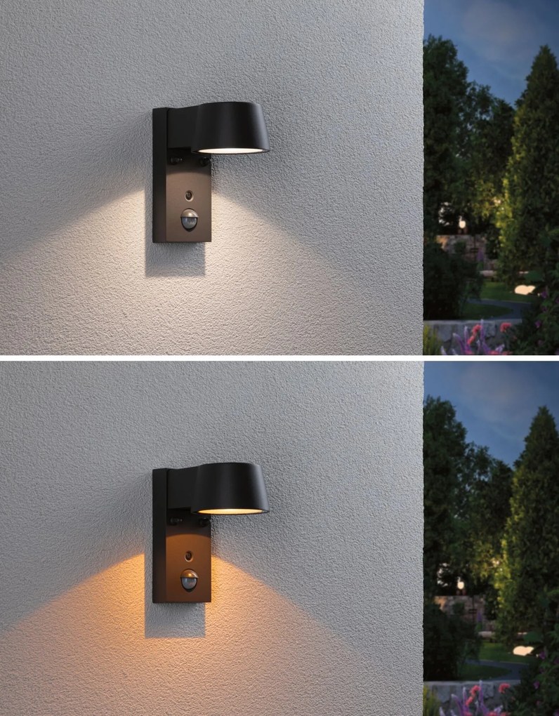 P 94714 LED venkovní nástěnné svítidlo Smart Home Zigbee Capea pohybové čidlo neláká hmyz IP44 96x153mm CCT 6W 230V 98° antracit - PAULMANN