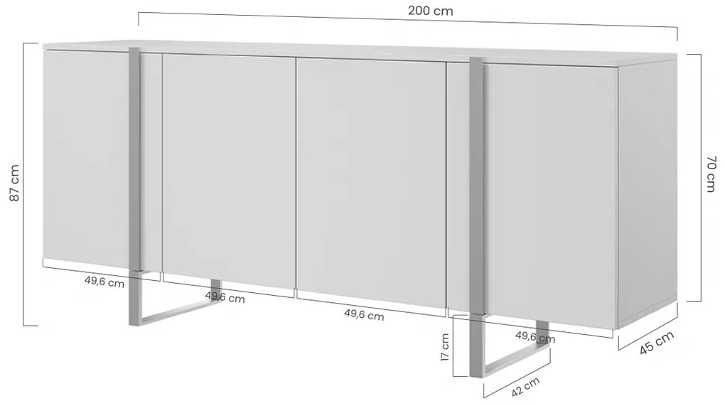 Komoda Verica 200 cm - kašmír / zlaté nožky