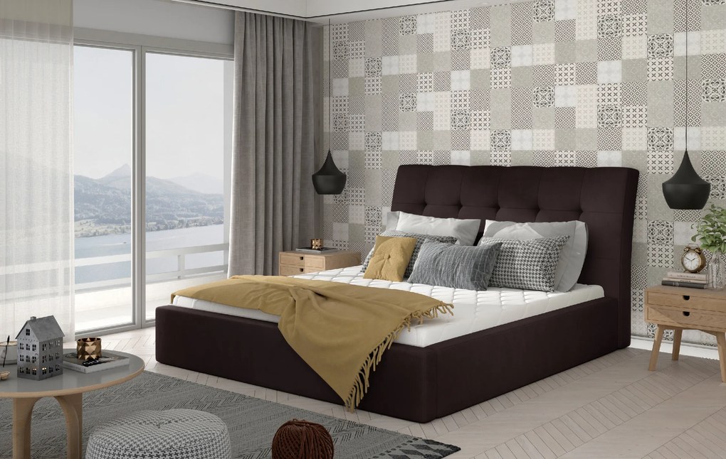 Eltap Čalouněná postel Inge s úložným prostorem Materiál a barva potahu: Omega 68 - žlutá, Rozměry (cm): 140x200