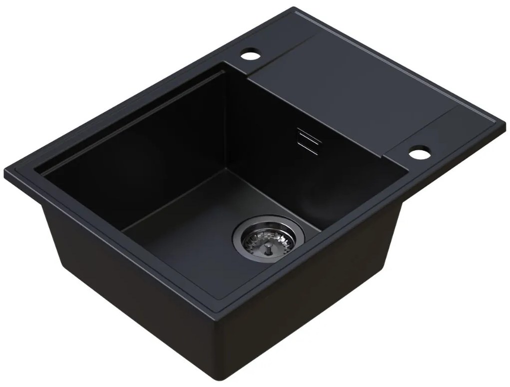 Sink Quality Sink55, kuchyňský granitový dřez 620x460x215 mm + grafitový sifon, černá, SKQ-SINK.C.1KKO.XB