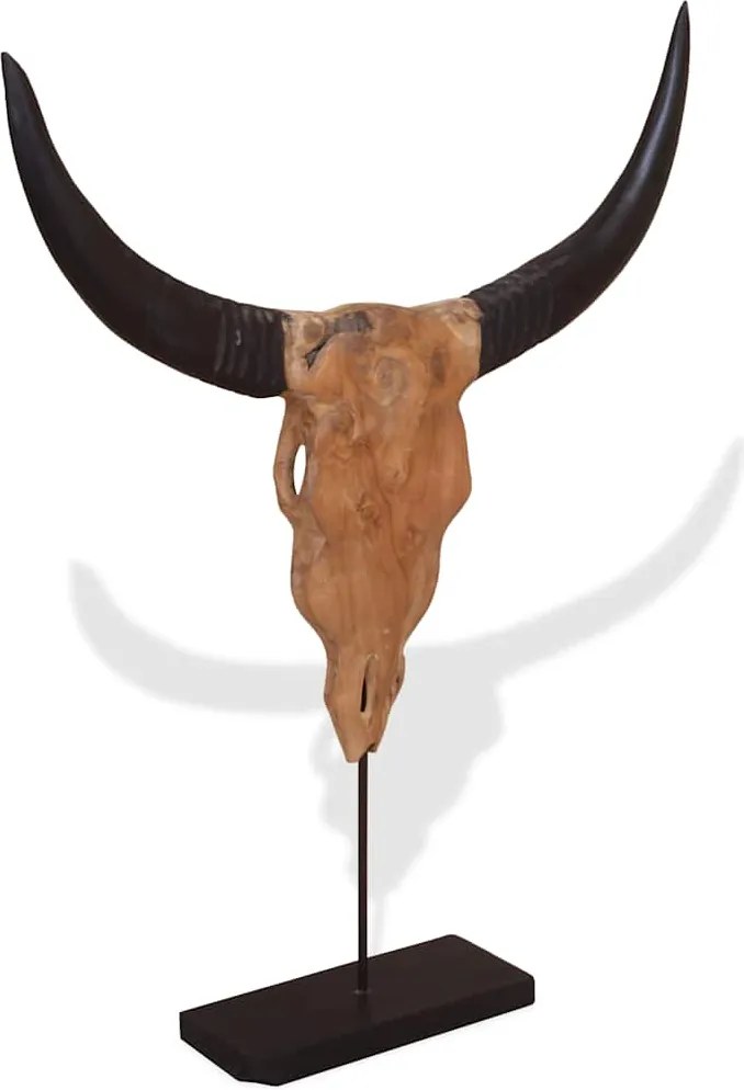 Socha býčí lebky z teakového dřeva 66x15x88 cm 244566
