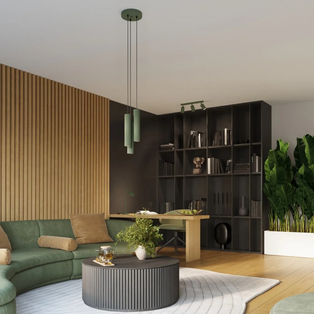 Sollux Lighting Závěsné svítidlo KARBON 3P olivově zelené
