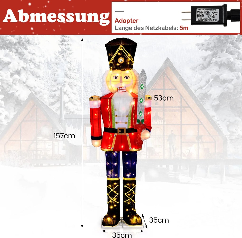Costway Svítící vánoční louskáček 157 cm se 100 LED