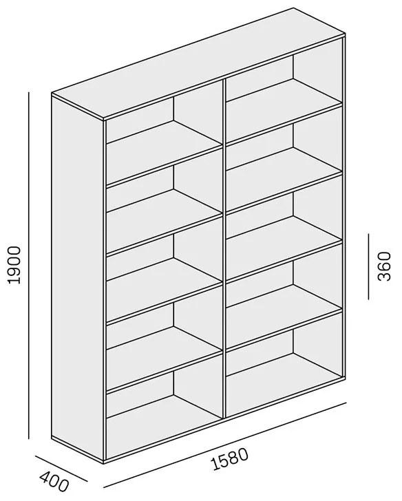 PLAN Vysoký kancelářský policový regál LAYERS, 1582 x 400 x 1905, bílá