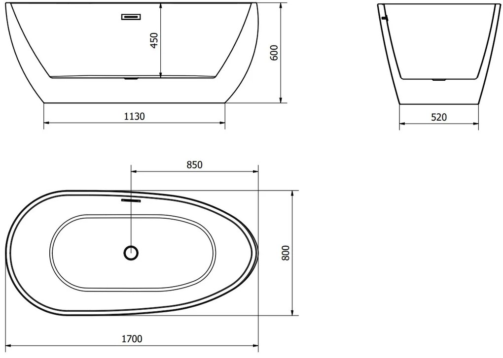 Mexen EOS VOLNĚ STOJÍCÍ VANA Bílá 170 x 80 CM + sifon automat, 52471708000