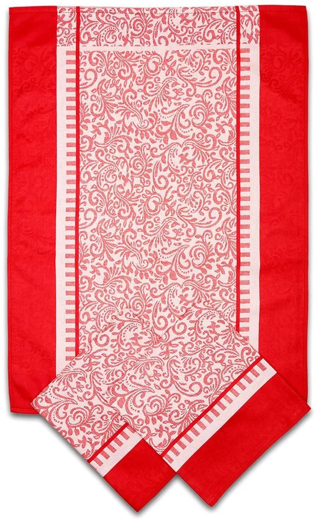 Utěrka bavlna 3 ks - ornamenty červená