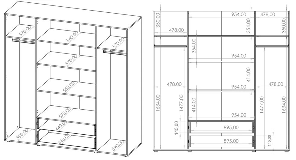 MAXIONE k | šatní skříň SZ4D2SZ MX-13 se zrcadly | 197,6 cm | kašmír