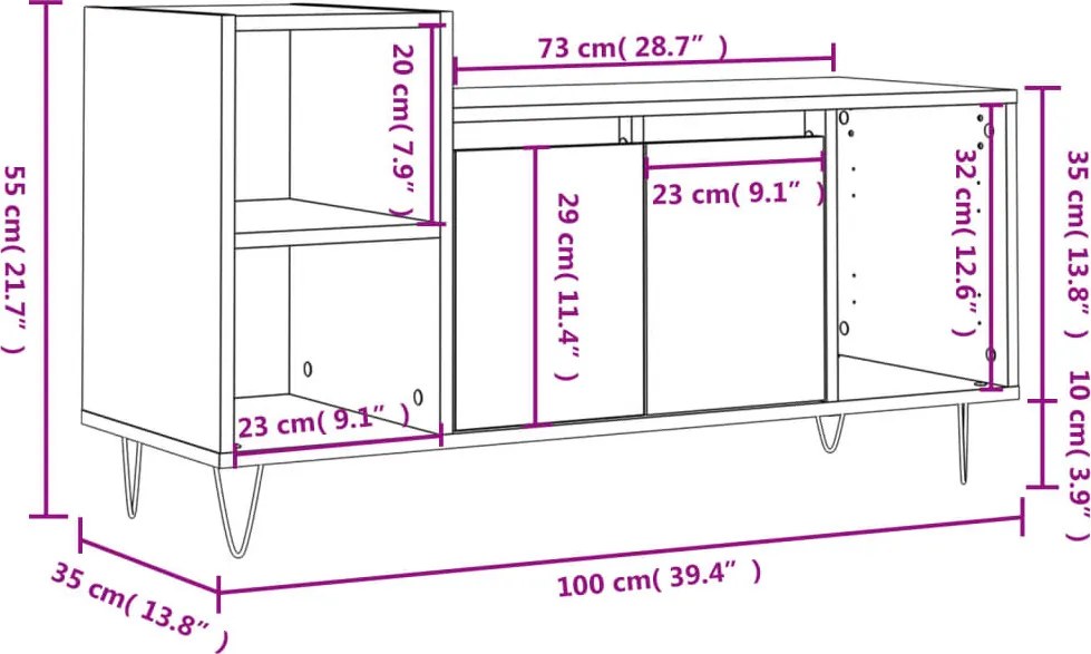 vidaXL TV skříňka 100x35x55 cm kompozitní dřevo [831316] Barva: Betonová šedá