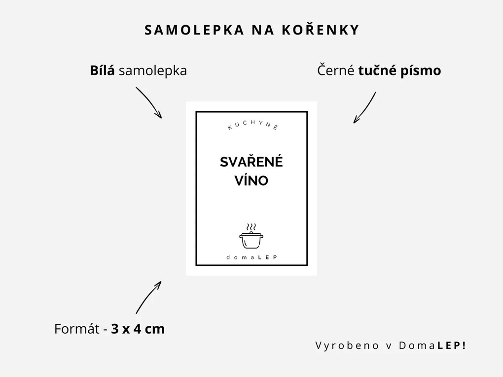 SVAŘENÉ VÍNO - Samolepka na kořenky 3 x 4 cm - DomaLEP varianta: PRŮHLEDNÁ - základní písmo