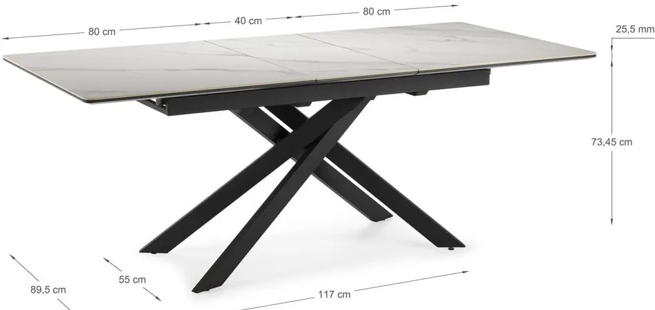 Rozkládací jídelní stůl s přídavnou deskou s keramickou deskou 89,5x160 cm Belma – Marckeric