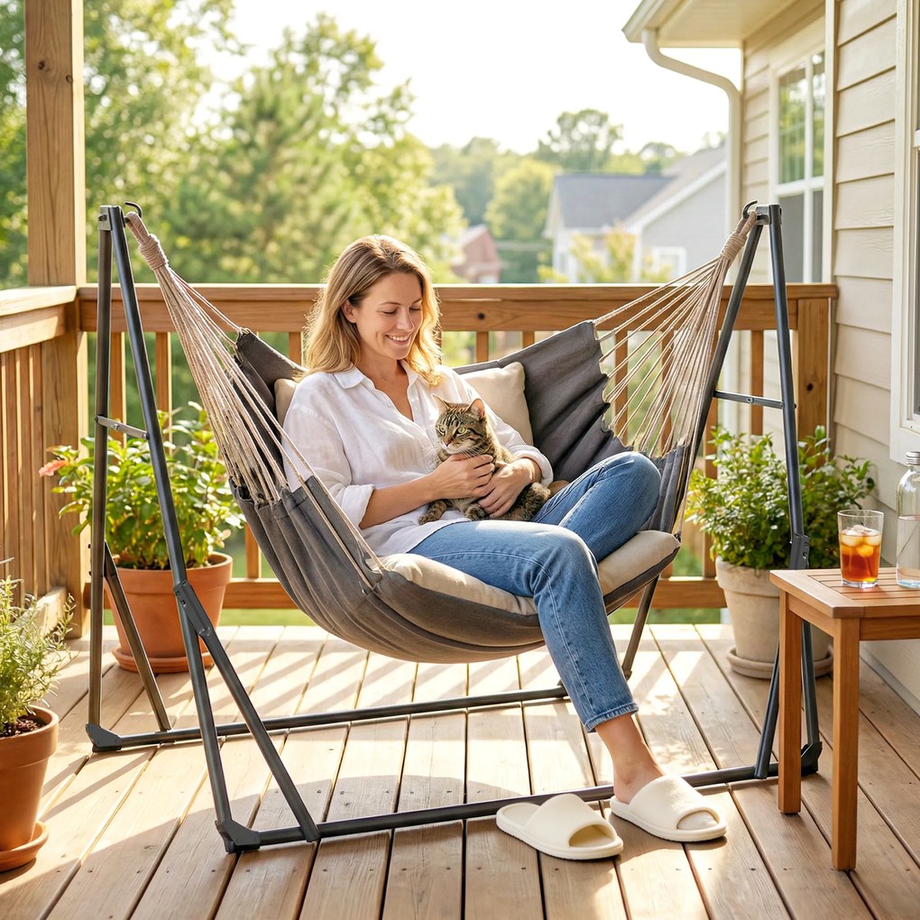Stojan na houpací síť nastavitelný skládací přenosný stojan na houpací síť s taškou 290x78x100 cm černý