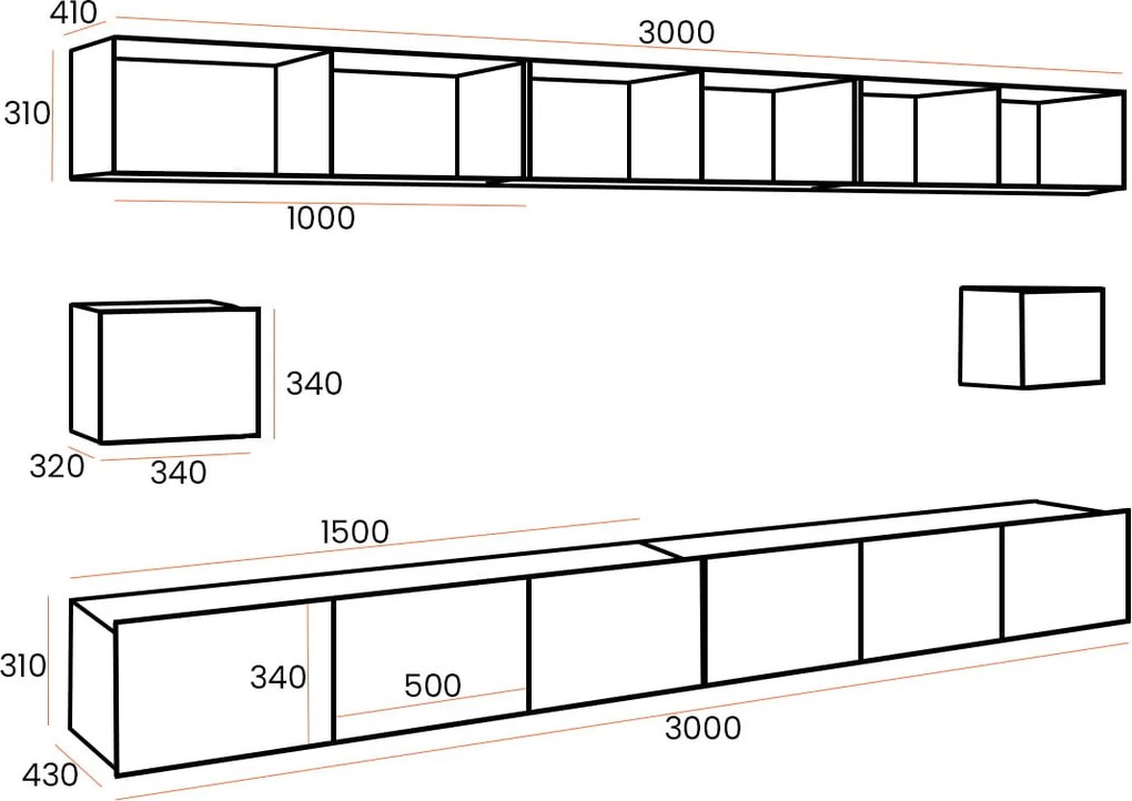 GAB Obývací stěna LORONA 34, Bílá/Zlatý dub 300 cm
