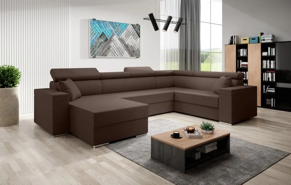 Rozkládací rohová sedačka SVENIA BIS GO U 340x210cm - rozklad a úložný prostor hnědá - Soro 28 pravý roh