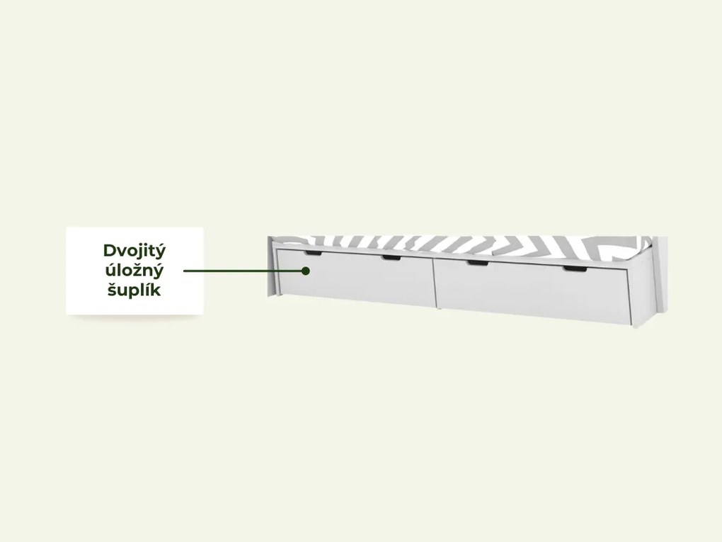 Bílá patrová postel se dvěma lůžky SIMONE s úložnými schody a policí 90x200 cm, 120x200 cm Zvolte šuplík: Bez šuplíku, Zvolte stranu: Vpravo
