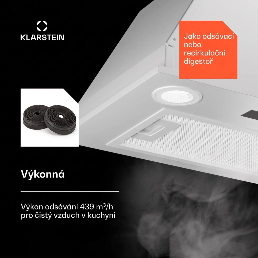Klarstein Paolo 52, vestavná digestoř, 52 cm, 439 m³/h, LED Touch, A++