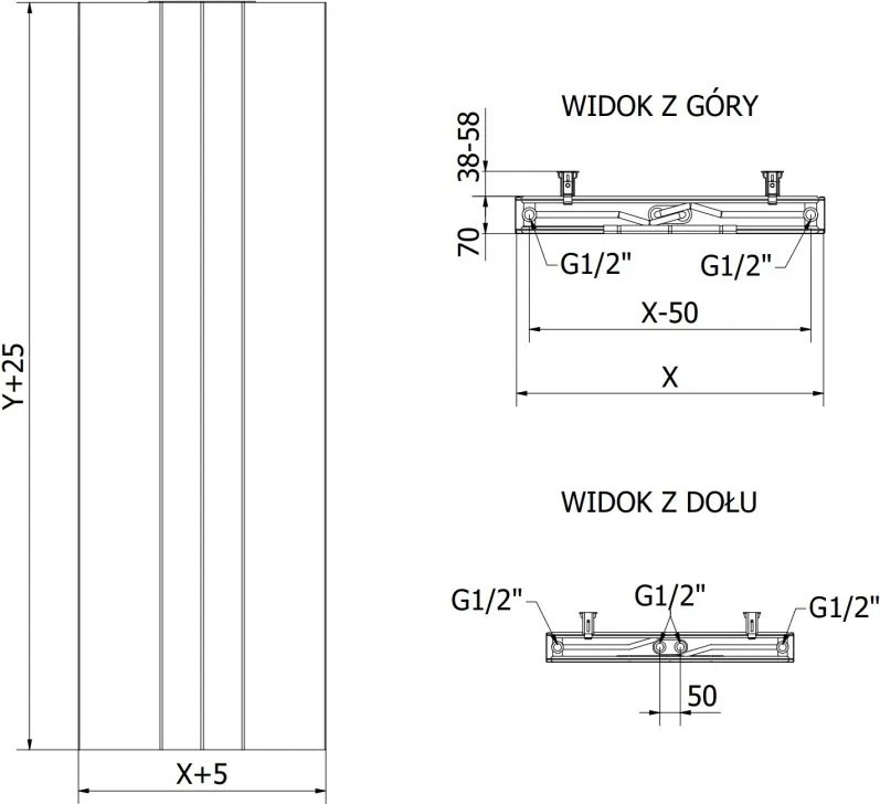 Mexen Line VS20SL deskový radiátor 1600 x 400 mm, dolní středové připojení, 794 W, bílý - W6VS20SL-160-040-00